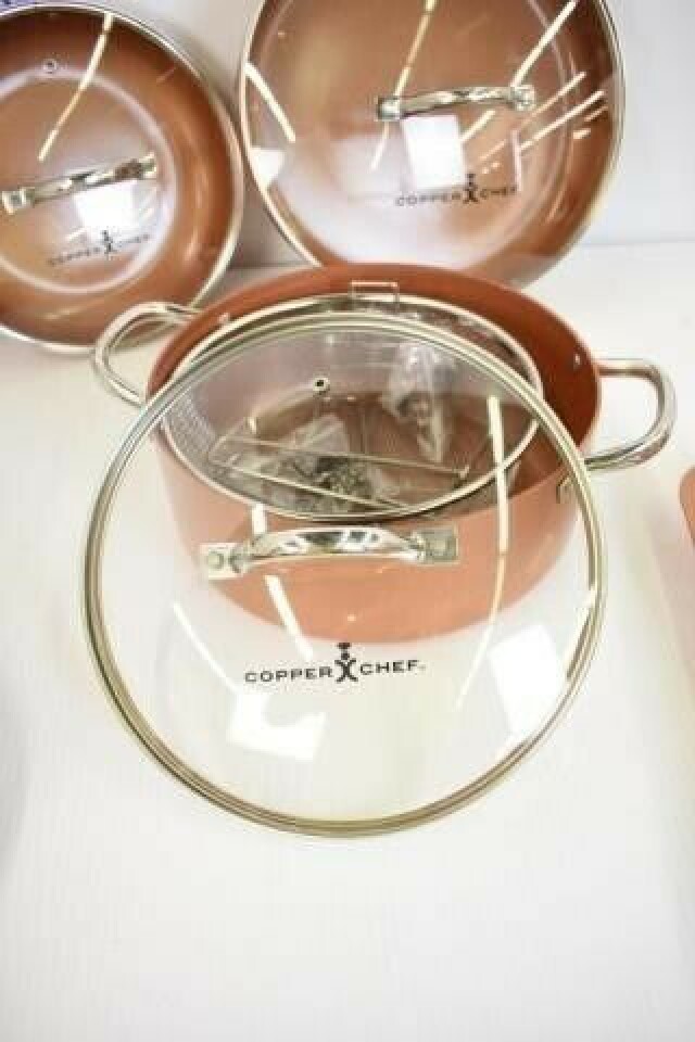 34 PC Copper Chef Cookware Set Pans Pots Deep Fry Baking Grill Egg ...