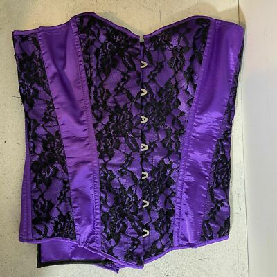 Corset Boulevard 32" Steel Boned Corset Black Purple Satin Lace Tight ...