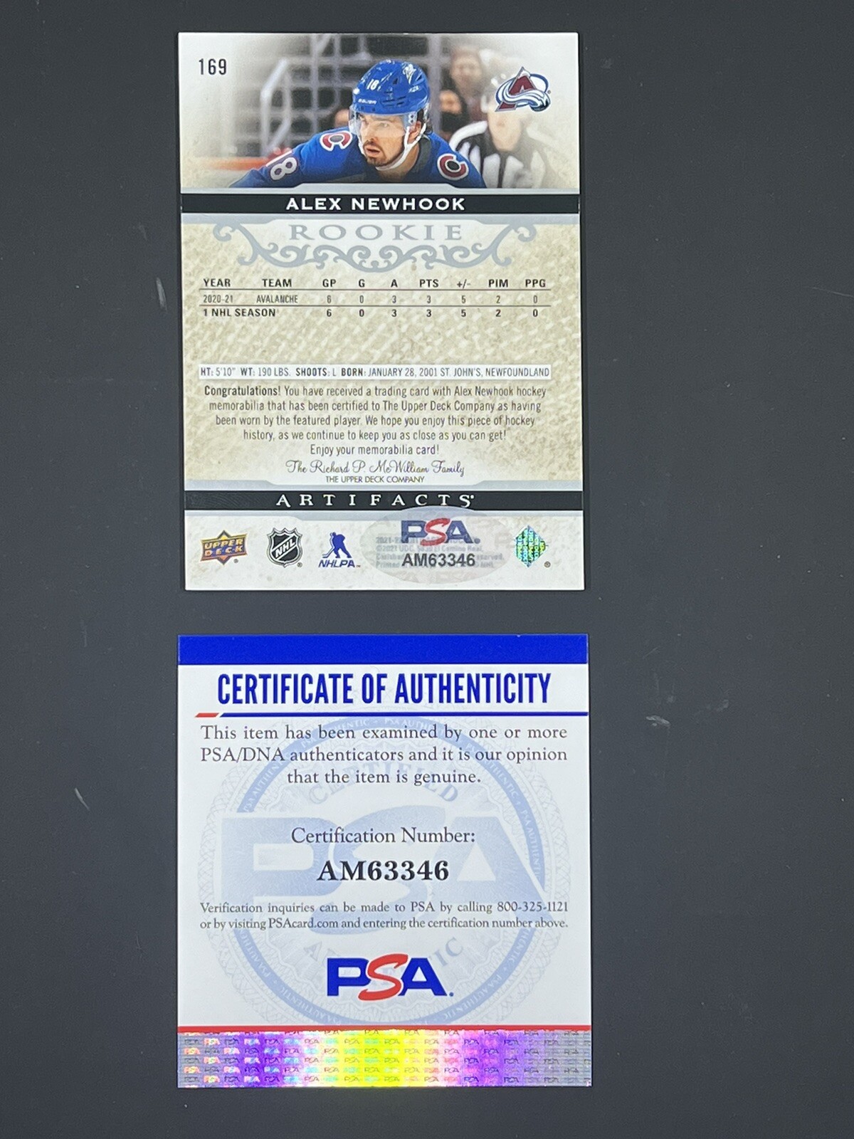 Alex Newhook Signed 2021-22 Upper Deck Artifacts Relic RC /399 IP Auto ...