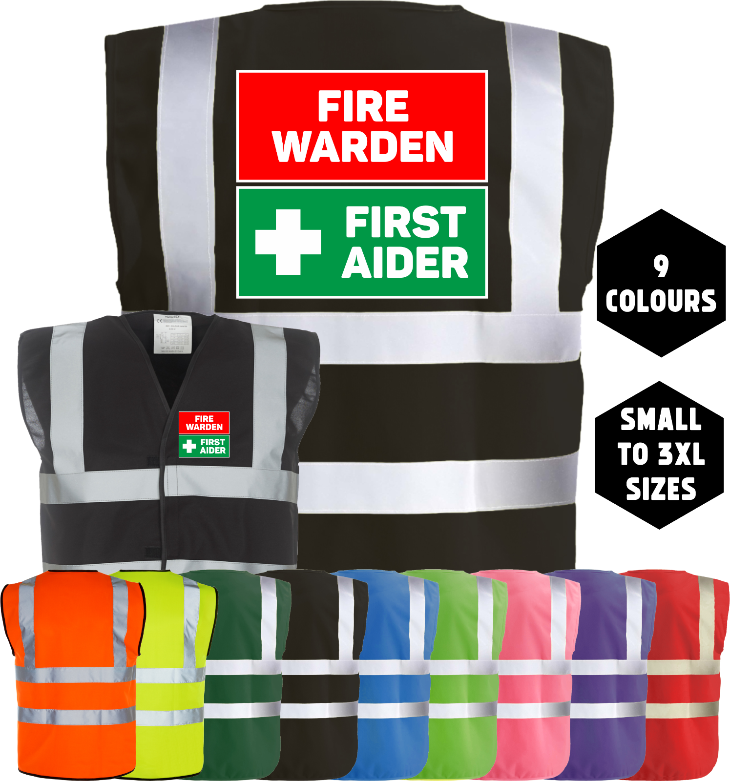FIRE WARDEN FIRST AIDER Hi-Vis High-Vis Visibility Safety Vest ...