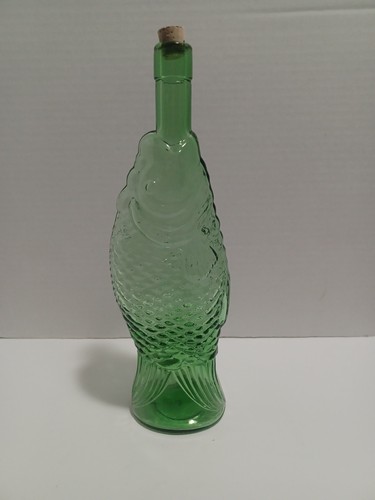 Vintage Green Glass Embossed Textured Fish Shaped Wine Bottle Decanter ...