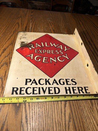 1918 Rare Vintage Railway Express Agency Sign Enamel Metal Tin Flange ...