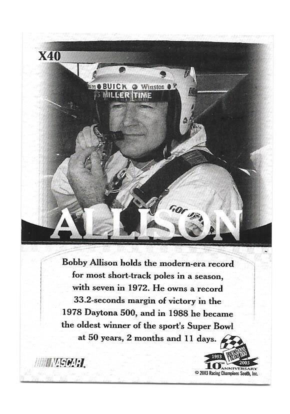 Bobby Allison NASCAR Autographed / Signed press pass Card 2003 | eBay