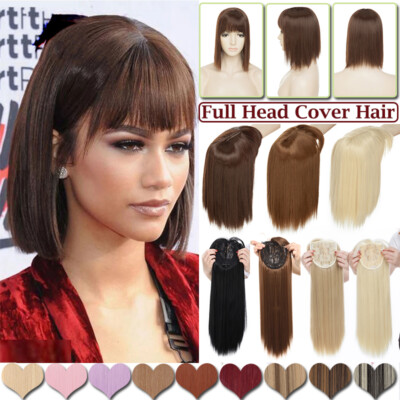Women Toupee Clip in Full Head Cover Hair Extensions 100% Real as Human ...