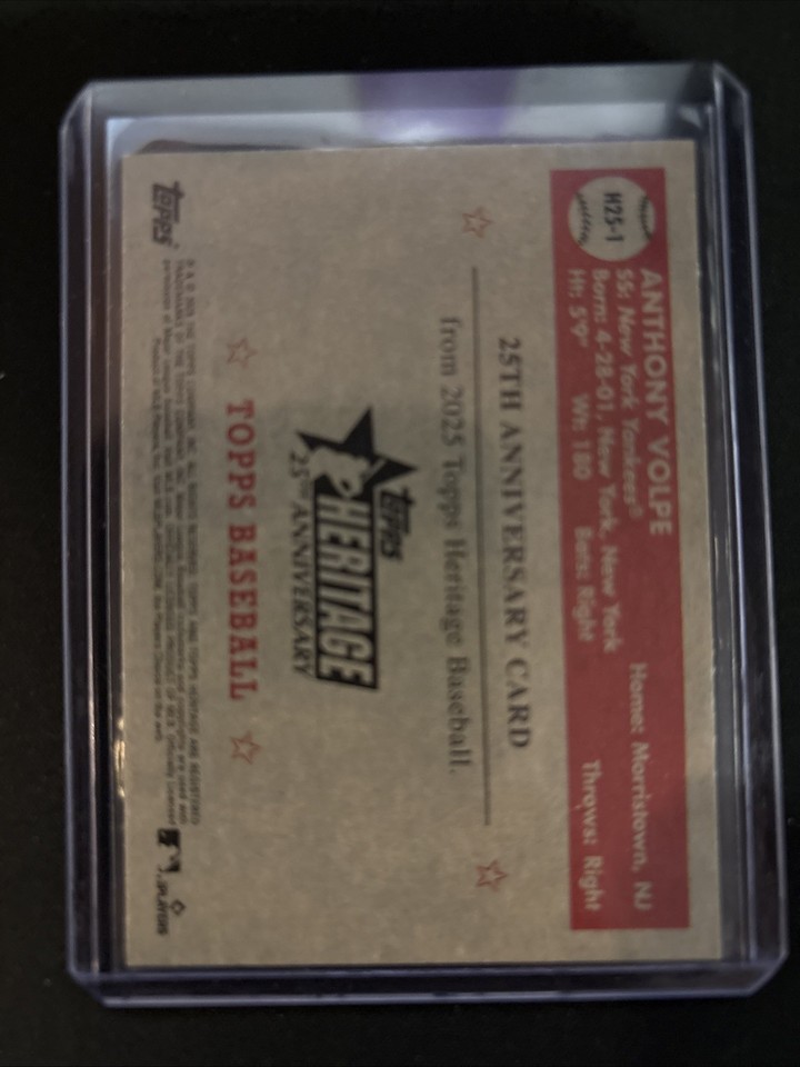 🔥Anthony Volpe 2025 Topps Heritage #H25-1 25th Anniversary New York ...