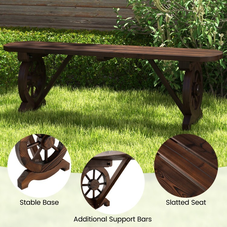 Rustic Wood Bench Seat Patio Outdoor Garden Without Backrest w/ Wagon ...