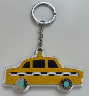 TIFFANY & CO TAXI CAB KEYCHAIN WIT BOX LEATHER KEY RING BAG YELLOW ...