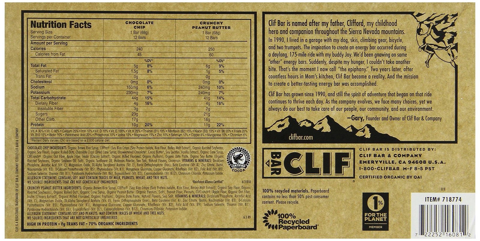 Clif Bar Variety Pack, Chocolate Chip, Crunchy Peanut Butter, 2.4 oz ...