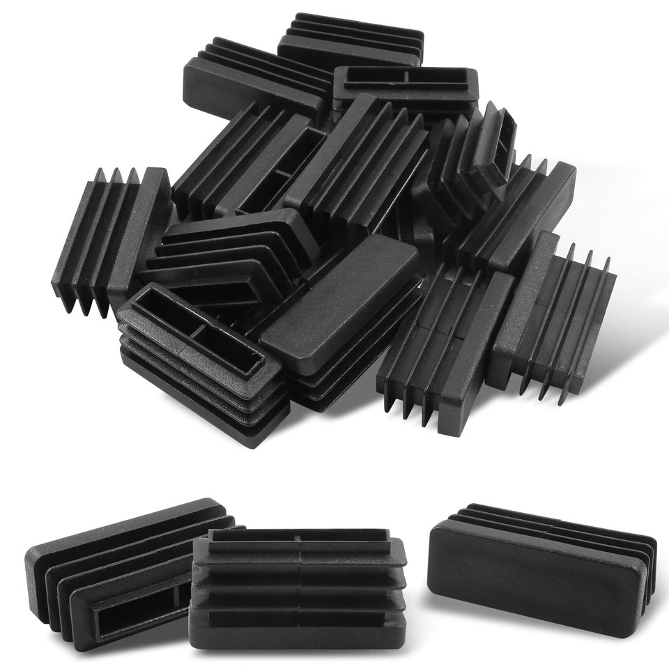 20 Rectangle Plastic Plugs Furniture Foot Table Chair Legs Black Tubing ...