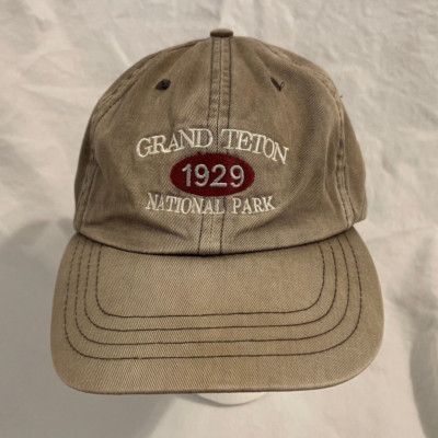 Vintage Grand Teton National Park Ball Cap Hat Beige Adjustable Strap ...
