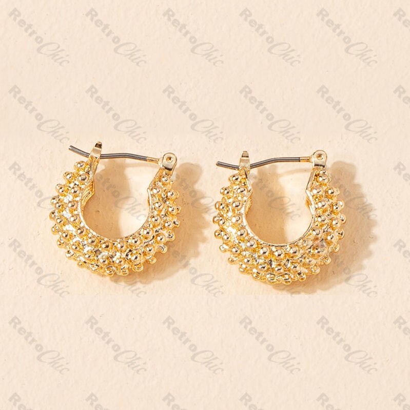 2cm BEADED CREOLE HOOPS texture metal GOLD TONE rope pattern EARRINGS ...