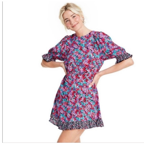 RIXO x Target Bold Flirty Ruffle Hem Puff Sleeve Mini Dress XL | eBay