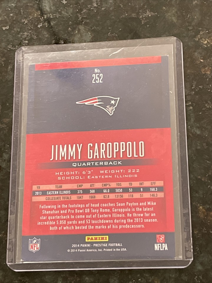 2014 Panini Prestige Jimmy Garoppolo New England Patriots Rookie Card ...