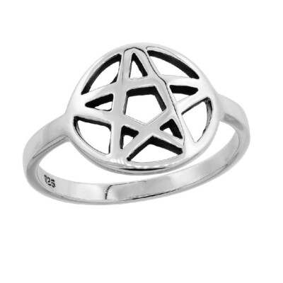 Sterling Silver High Polished 5 Point Star Pentagram Ring | eBay