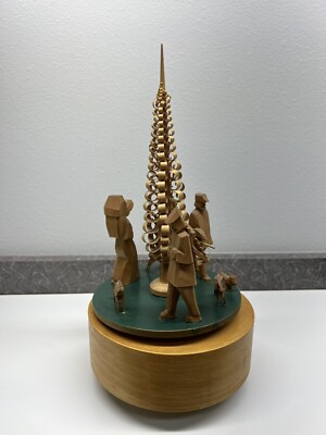 German Hand Carved Wooden 12”Music Box Forest Figures, Deer & 6 ...