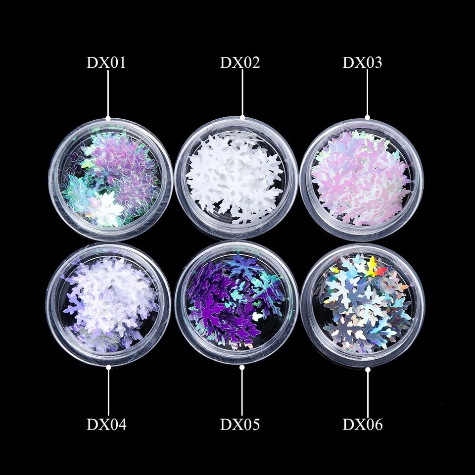 6 Box Sequins Nail Art Laser Snow Flakes Dust Glitter Polish Slider ...