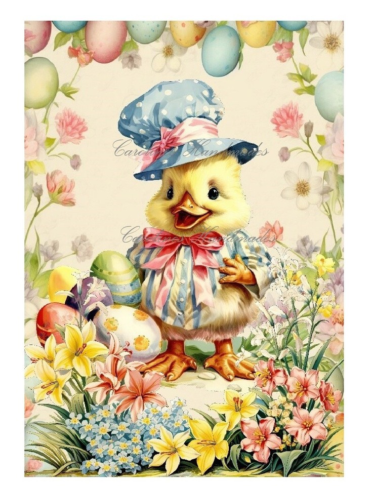 Cute Vintage Easter Ducks A MULTI-SIZE SET Cotton Fabric Quilt Blocks ...