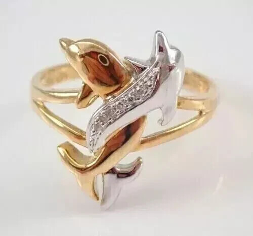 1.40 CT Round Cut Moissanite Dolphin Occasional Ring 14K Two Tone Gold ...