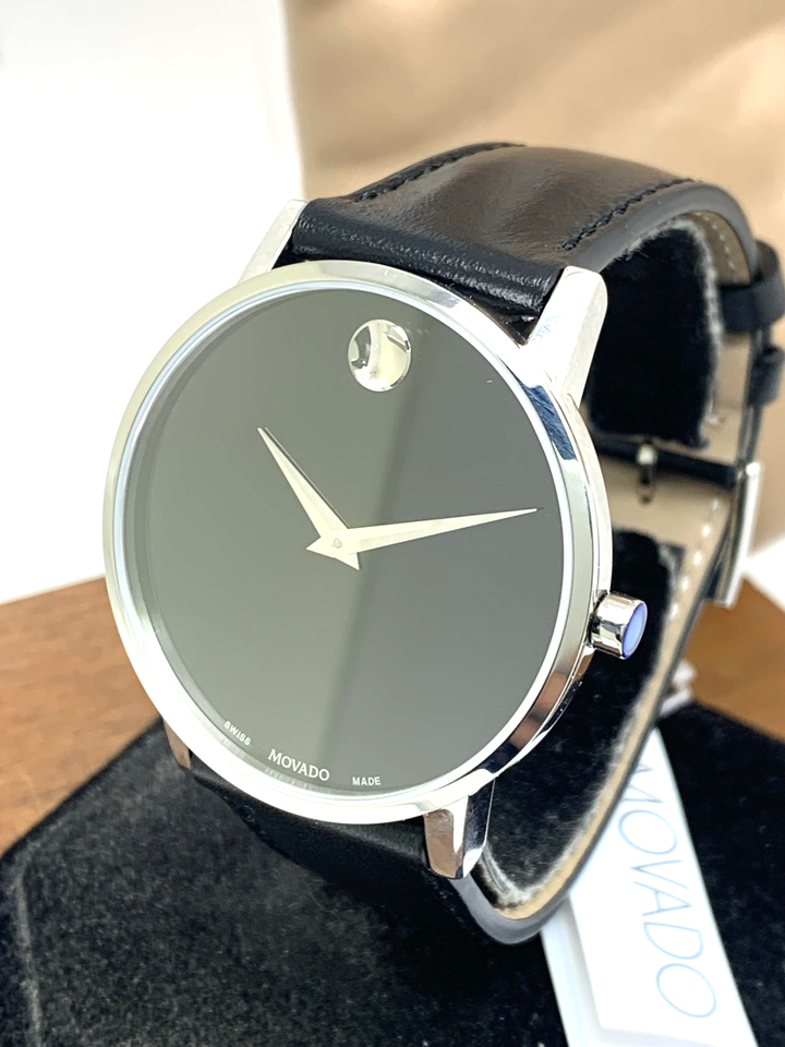 Movado Men's Watch 0607269 Swiss Quartz Silver Museum Black Dial ...