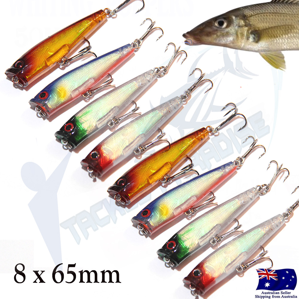8X FISHING LURES HARDBODY 65MM WHITING POPPER BREAM FLATHEAD POPPERS ...