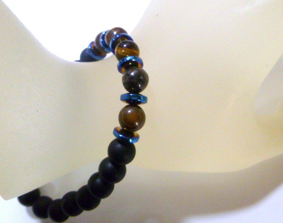 ONYX TIGER EYES HANDMADE ELASTIC BRACELET | eBay Australia