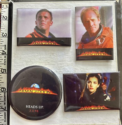VINTAGE LOT OF 4 BUTTONS PINS ARMAGEDDON BEN AFFLECK LIV TYLER PHOTOS ...
