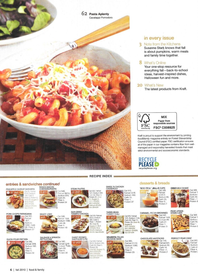 Kraft Foods Magazine Food and Family 45 Comfort Recipes Back to School ...