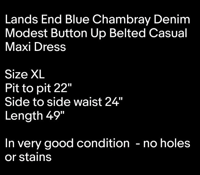 Lands End Blue Chambray Denim Modest Button Up Belted Casual Maxi Dress ...