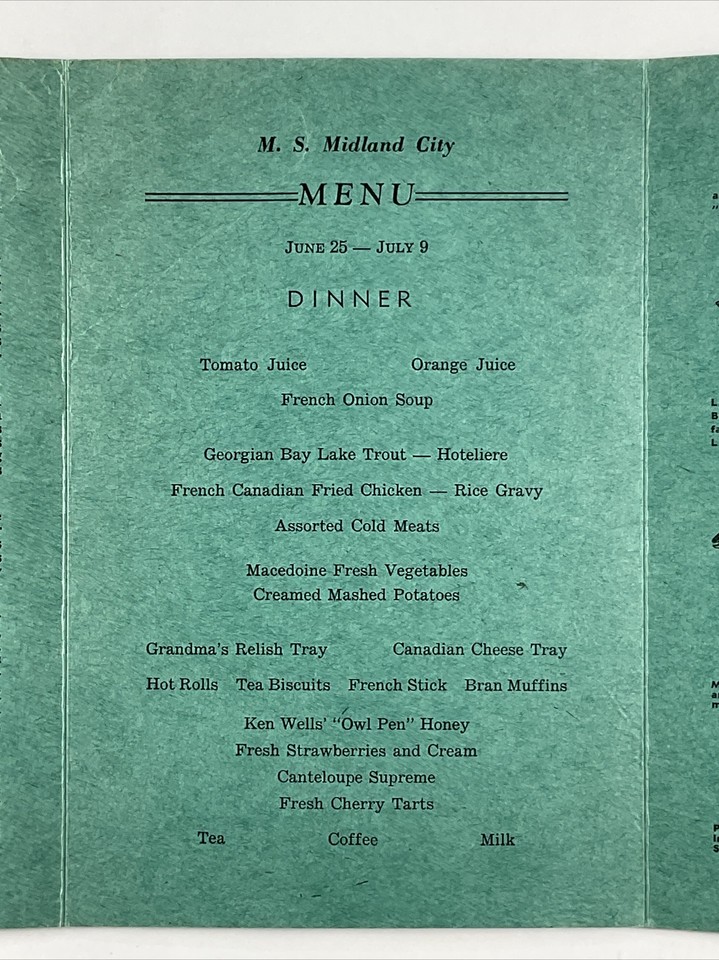 1950s Midland, Ontario Canada M.S. Midland City Cruise Restaurant Fish ...