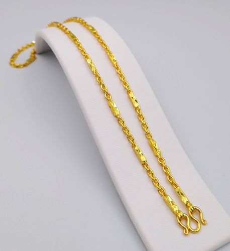 3 MM Gold Bar Chain 23K 24K Thai Baht Yellow Gold Plated Necklace 20 in ...