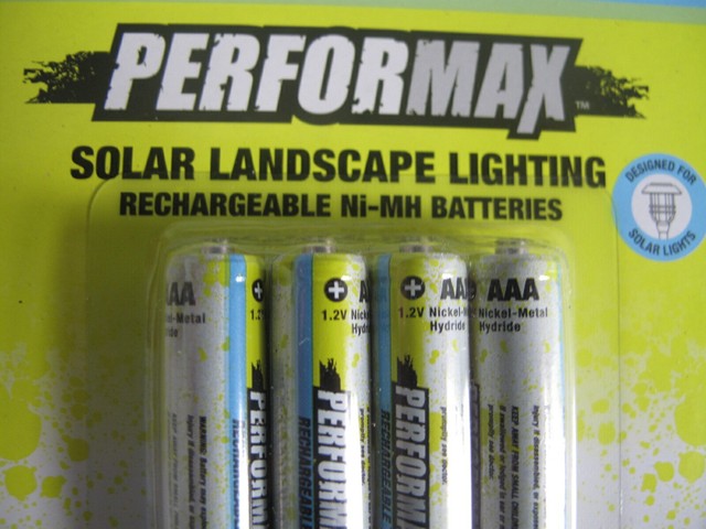 4 AAA Solar Rechargeable Batteries PERFORMAX Landscape Lighting 800 mAh ...