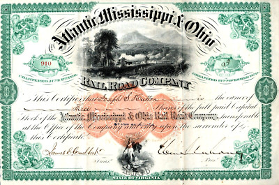 1876 CIVIL WAR CSA GEN. WILLIAM MAHONE AUTOGRAPHED SIGNED STOCK ...