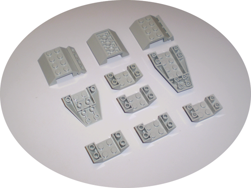 10 Used LEGO Gray Slope Brick 45 4x4 - 4x6 Double Inverted 4854 - 4857 ...