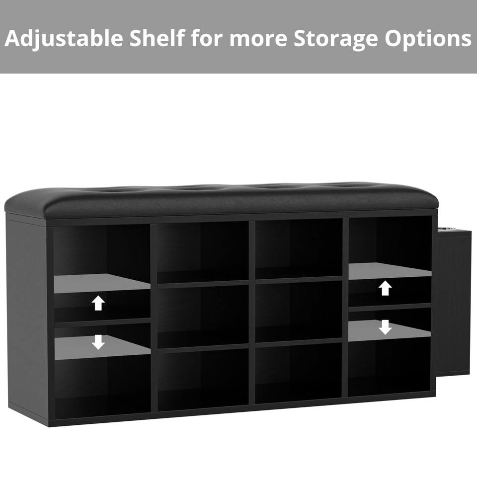 Shoe Bench, Ten Cubbies Storage Entryway Bench with PU Leather, Cubby ...