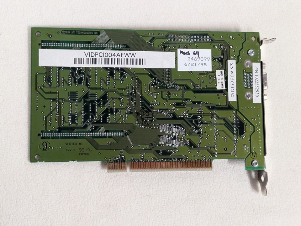 Vintage ATI Mach64 109-25500-30 2MB VGA PCI Video Graphics Card ...