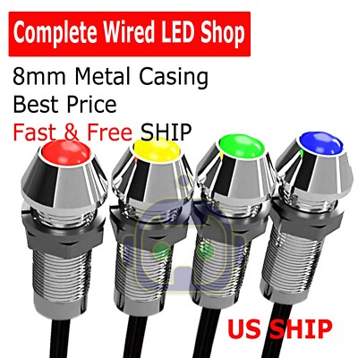 2~10 PCS 8mm Wired LED Diode Metal Case PANEL INDICATOR WARNING LIGHT ...