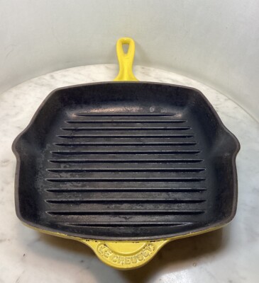 LE CREUSET #26 Yellow Enamel Cast Iron Square Grill Skillet Pan | eBay