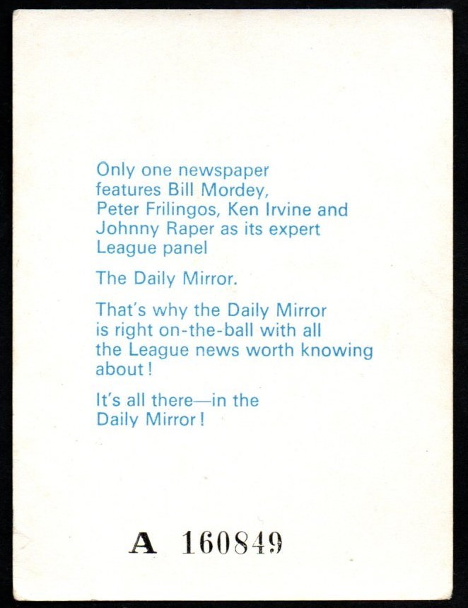 SCANLENS RUGBY LEAGUE CARDS/MIRROR PHOTO 1966-1 BRIAN HAMBLY PARRAMATTA ...