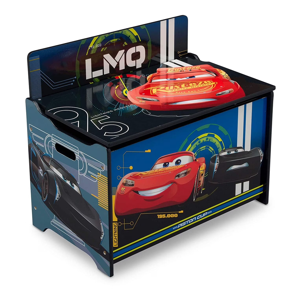 Pixar Cars Deluxe Wooden Toy Box Storage Organizer For Children Kids ...