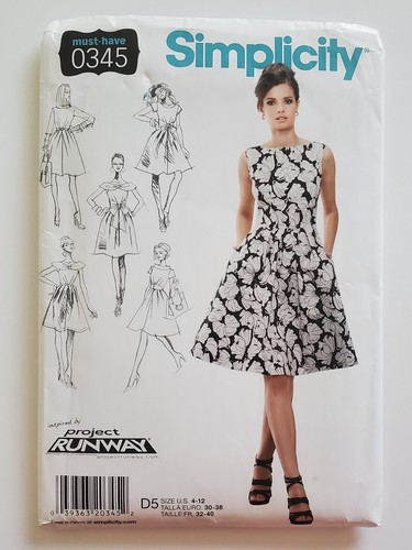Simplicity 0345 Project Runway Dress Pattern Misses Sizes 4 6 8 10 12 ...