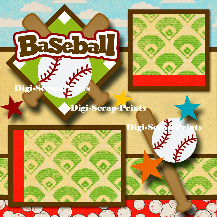 BASEBALL ~ T-BALL 2 premade scrapbook pages paper piecing 12X12 ...