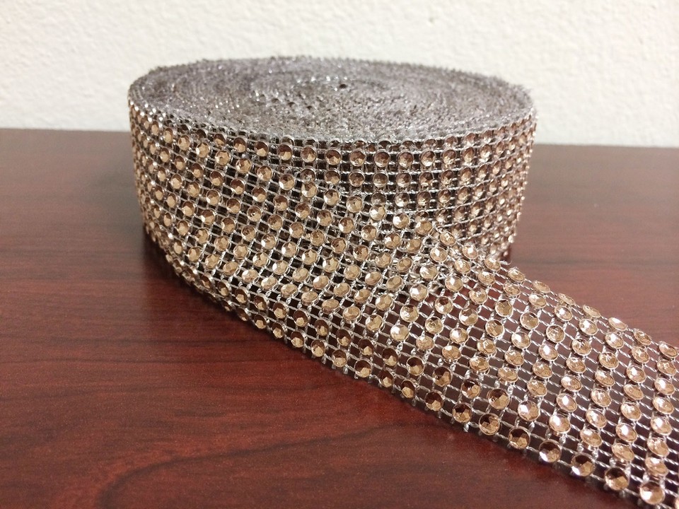 1.5" 8 Rows Diamond Rhinestone Crystal Mesh Ribbon Wrap 1 yard 5 yard ...