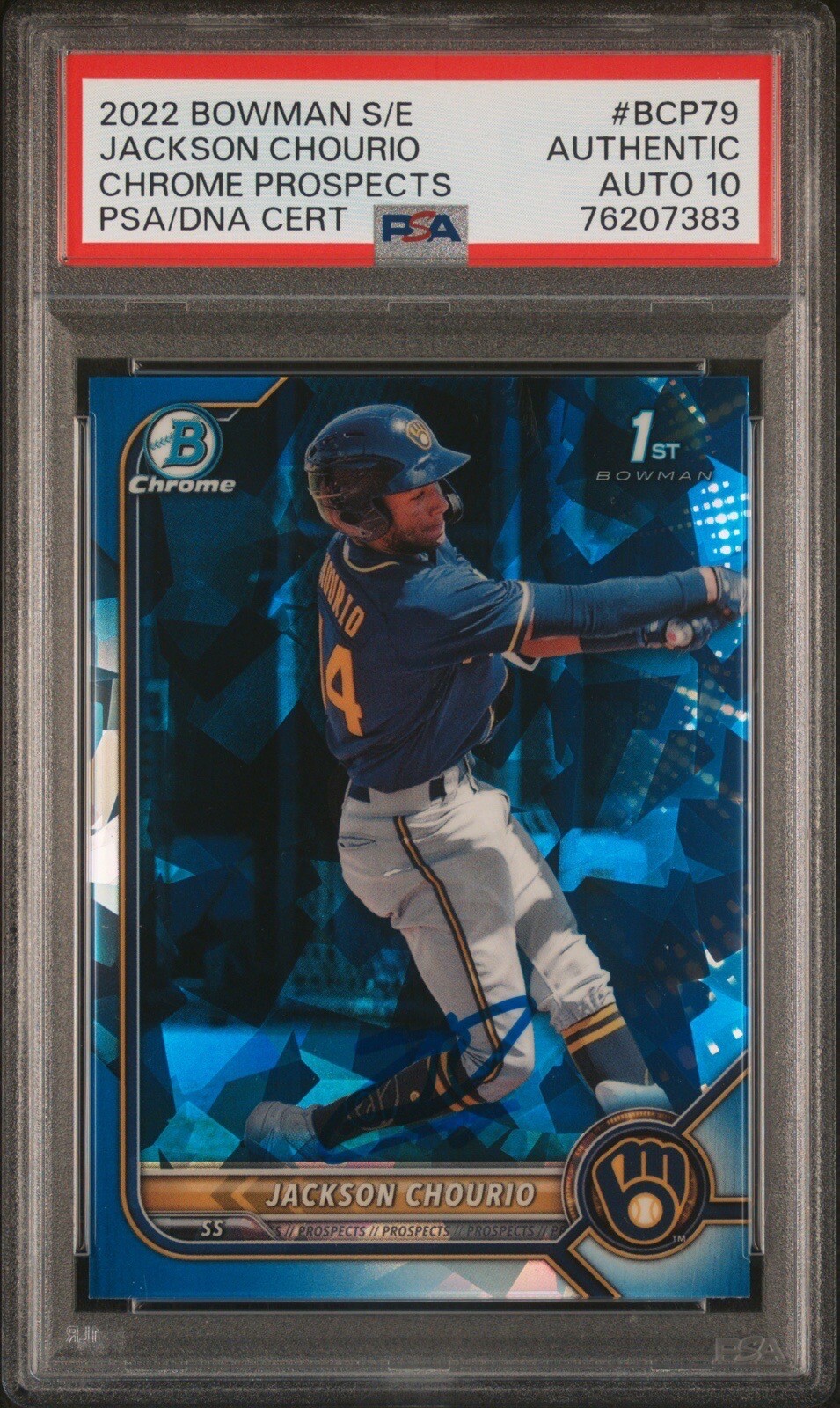 JACKSON CHOURIO Signed 2022 Bowman Chrome SAPPHIRE Card Autographed PSA ...