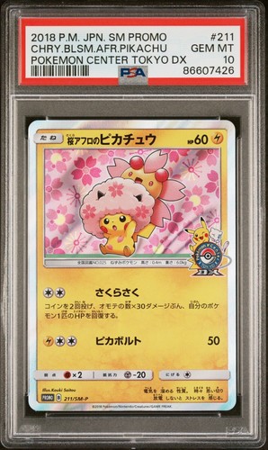 PSA 10 Cherry Blossom Afro Pikachu 211/SM-P Japanese Pokemon Card Holo ...