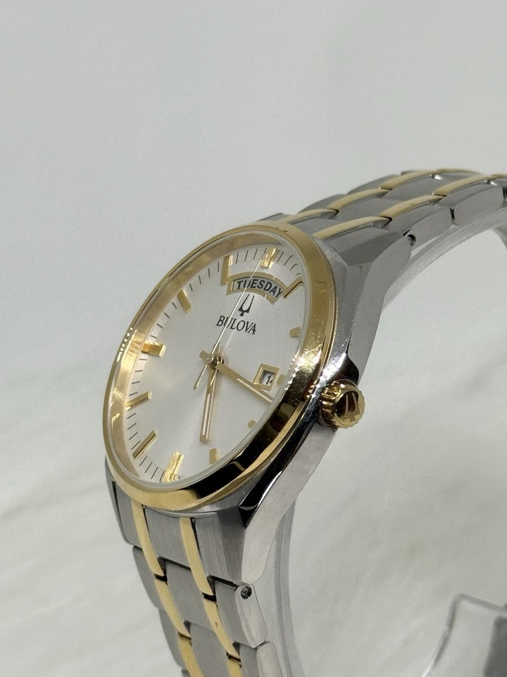 Bulova Surveyor Men's Day/Date Two Tone 39mm Stainless Steel Watch ...