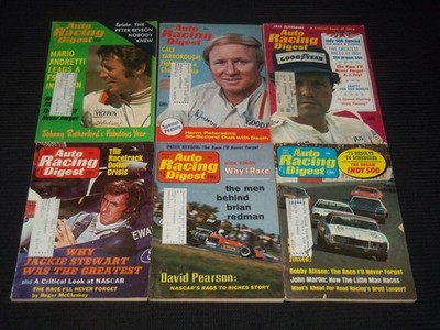 1974 AUTO RACING DIGEST MAGAZINES OT OF 6 ISSUES - COMPLETE YEAR - O ...