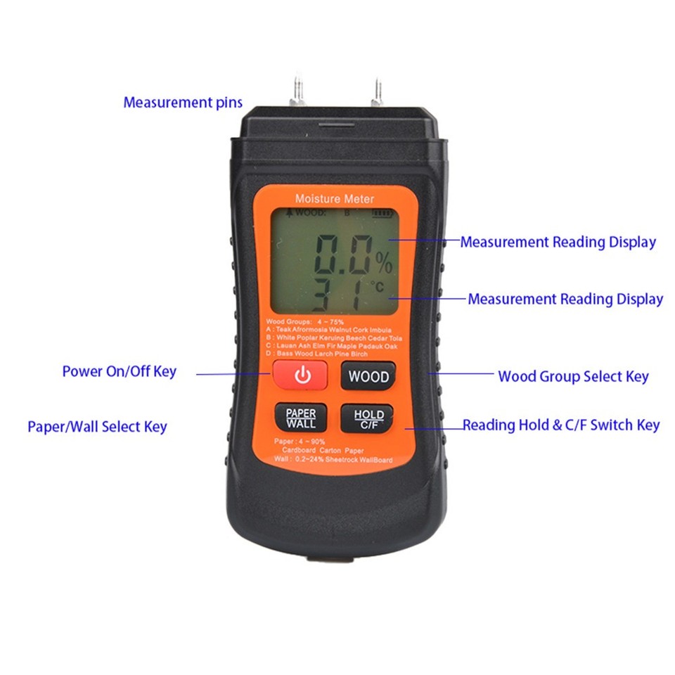 Plastic Moisture Meter Humidity Tester for Wood Damp Measuring Detector ...