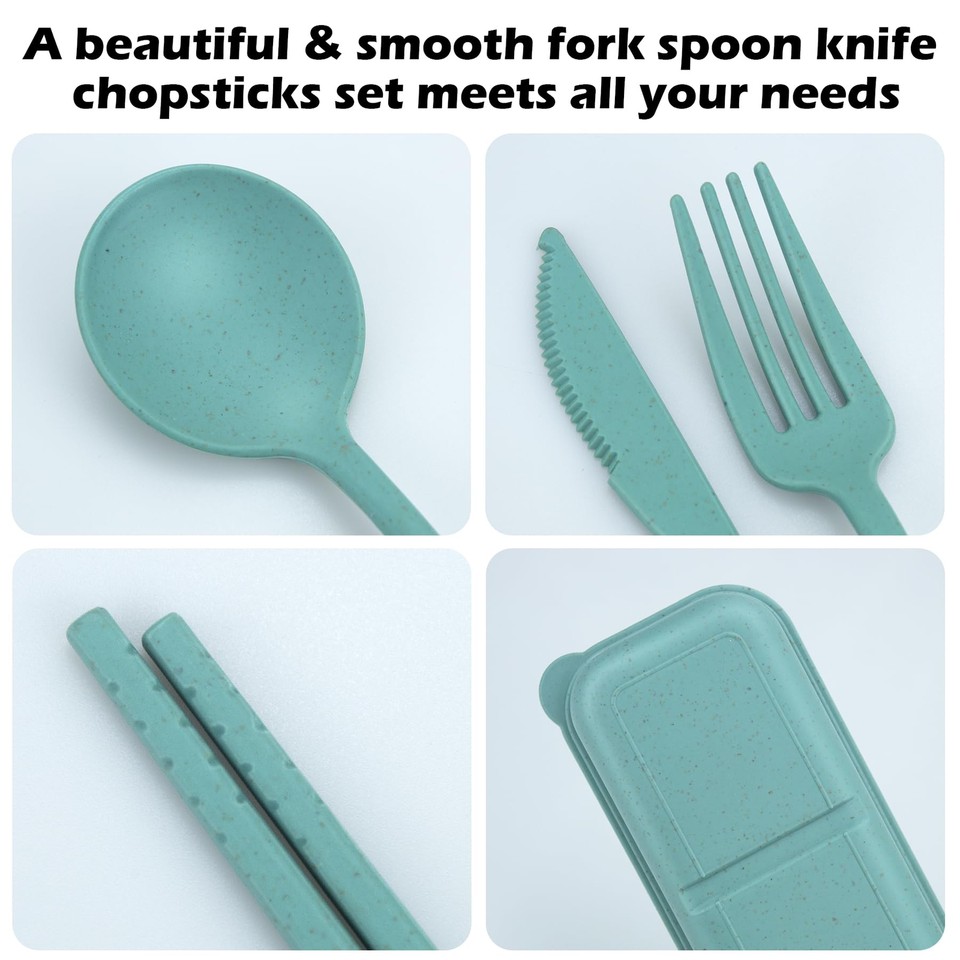 4 Sets Reusable Utensils Set with Case for Camping Travel Outdoor Lunch ...