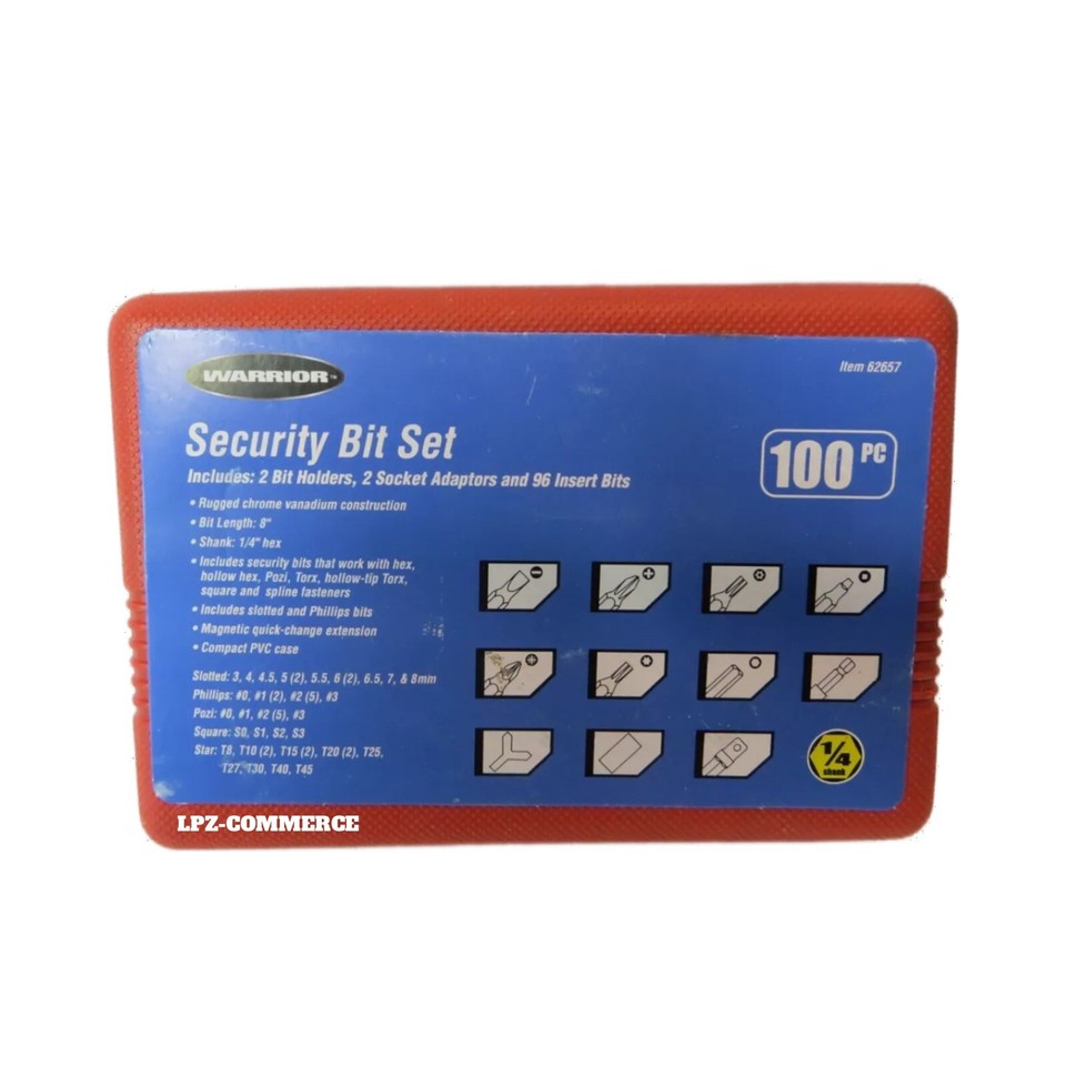 WARRIOR Security Bit Set with Case, 100 Piece set of security bits to ...
