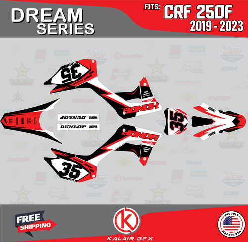 Graphics Kit for HONDA CRF250F 2019 - 2023 Dream - Red | eBay